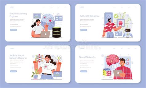 Artificial Neural Network Designer Web Banner Or Landing Page Set Stock