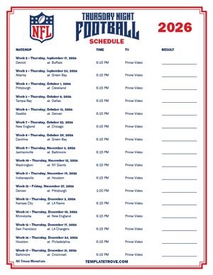 2026 Printable Nfl Thursday Night Football Schedule