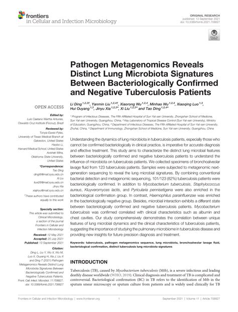 PDF Pathogen Metagenomics Reveals Distinct Lung Microbiota Signatures Between