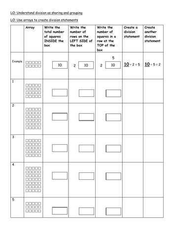 Use Arrays To Create Division Statements Without Remainders Teaching Resources