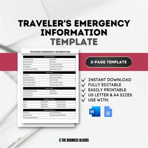 Travelers Emergency Information Template Travel Safety Emergency