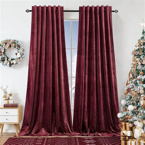 Dchola Wine Red Velvet Curtains For Bedroom Window With Back Tab Super