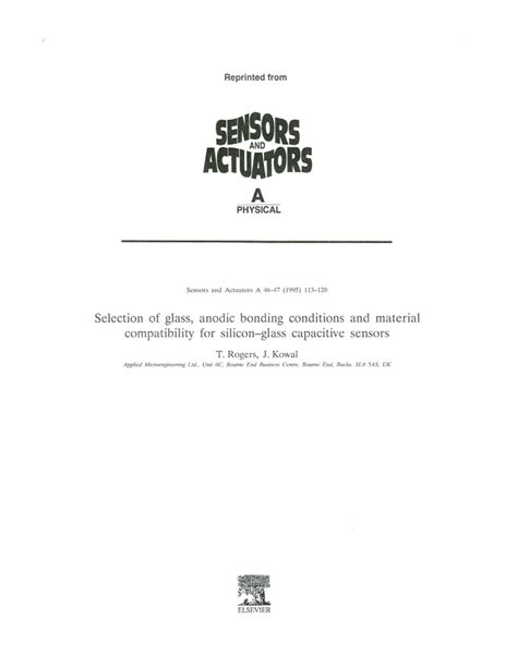 Pdf Sensors Accuators3 Selection Of Glass Anodic Bonding Conditions And Material