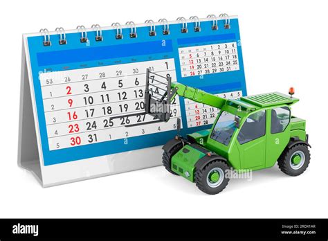 telescopic handlers with desk calendar 3d rendering isolated on white