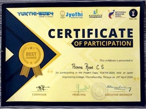 Henna Rose C S On Linkedin Participated In The Project Expo Yukthi