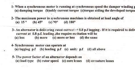 Solved 1 When A Synchronous Motor Is Running At Synchronous Speed