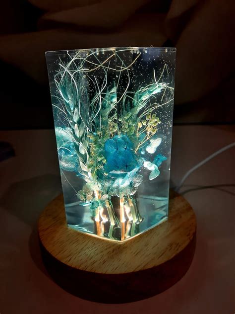 Custom Made Resin Lamp Real Dried Flowers With Resin Lamp Etsy