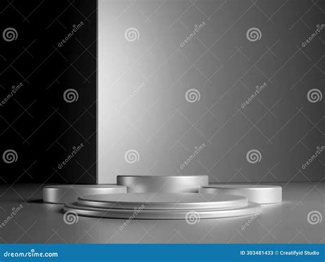 Minimal Silver Podium Product Presentation On Silver Background Stock