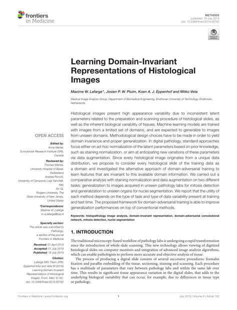 Pdf Learning Domain Invariant Representations Of Histological Images