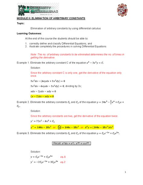 module 2 elimination of arbitrary constant 1 module ii elimination