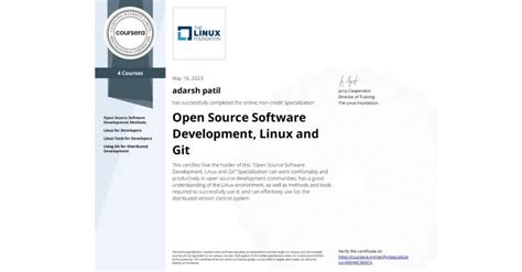 Adarsh Patil On Linkedin Completion Certificate For Open Source Software Development Linux And Git