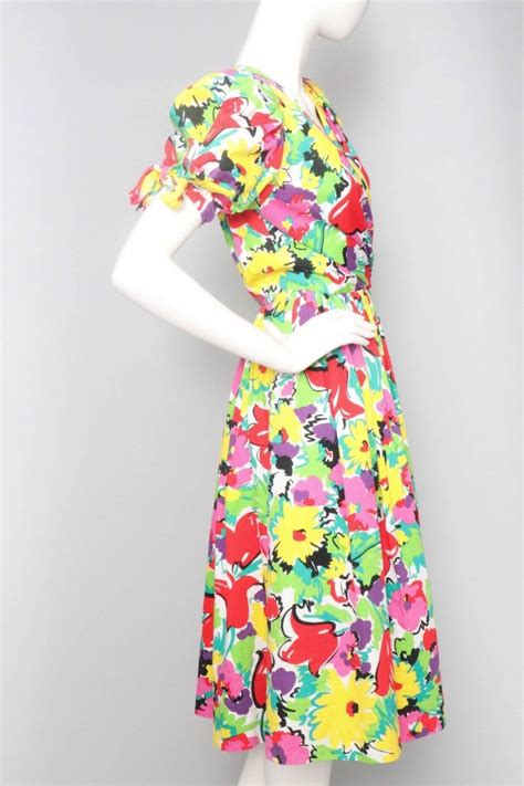 A 1980s Vintage Yves Saint Laurent Floral Print Cotton Dress At 1stdibs