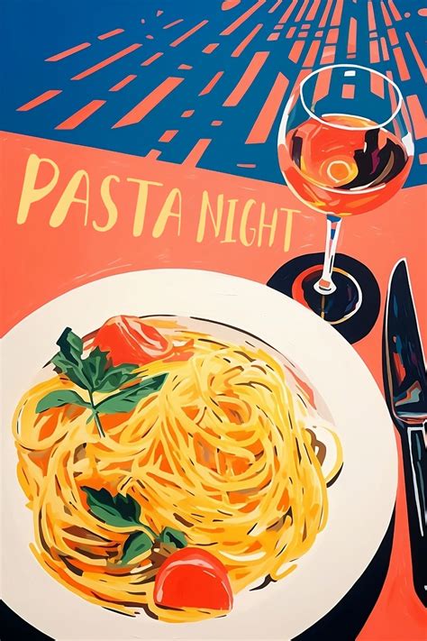 Retro Pasta Night Poster Italian Food Print Kitchen Wall Art Spaghetti