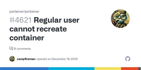 regular user cannot recreate container · issue 4621 · portainer