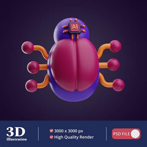 Premium Psd Artificial Intelligence Bug Illustration 3d