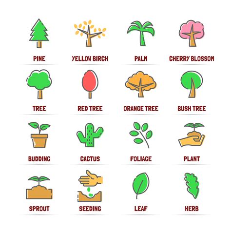 Tree Vector Line Icons With Flat Colors 672905 Vector Art At Vecteezy