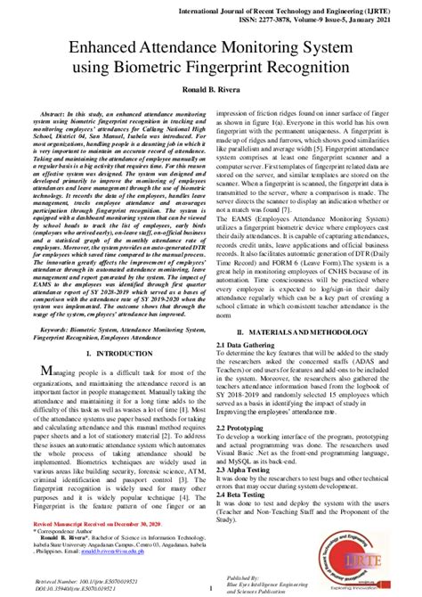 Pdf Enhanced Attendance Monitoring System Using Biometric Fingerprint Recognition