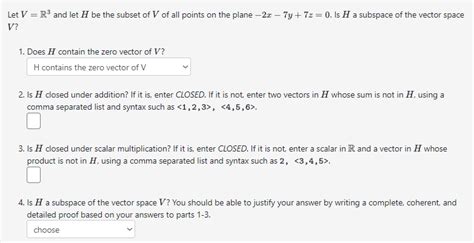 solved let v r3 and let h be the subset of v of all points