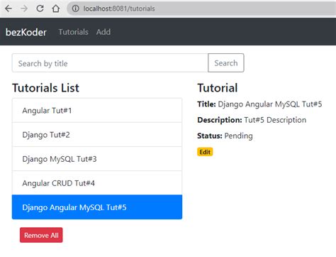 Django Angular MySQL Example CRUD App Django Rest Framework BezKoder