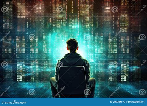Back View Of A Hacker In The Process Of Hacking The Network Stock Illustration Illustration