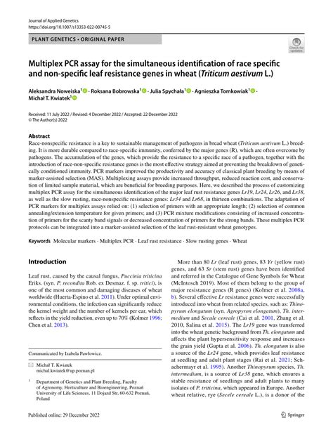 Pdf Multiplex Pcr Assay For The Simultaneous Identification Of Race