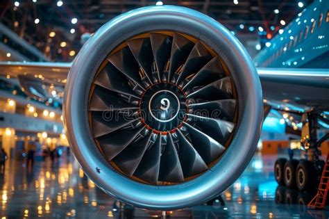 Close Up Of Aircraft Turbine Engine And Propeller Modern Fighter And Passenger Plane Components