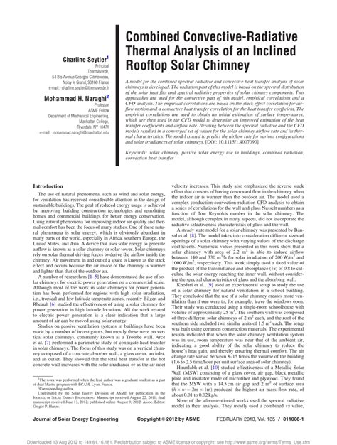 Pdf Combined Convective Radiative Thermal Analysis Of Inclined Roof Top Solar Chimney