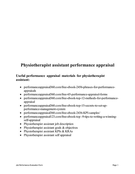 Physiotherapist Assistant Performance Appraisal Docx