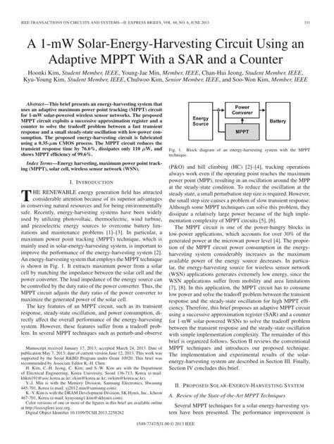 Pdf A 1 Mw Solar Energy Harvesting Circuit Using An Adaptive Mppt