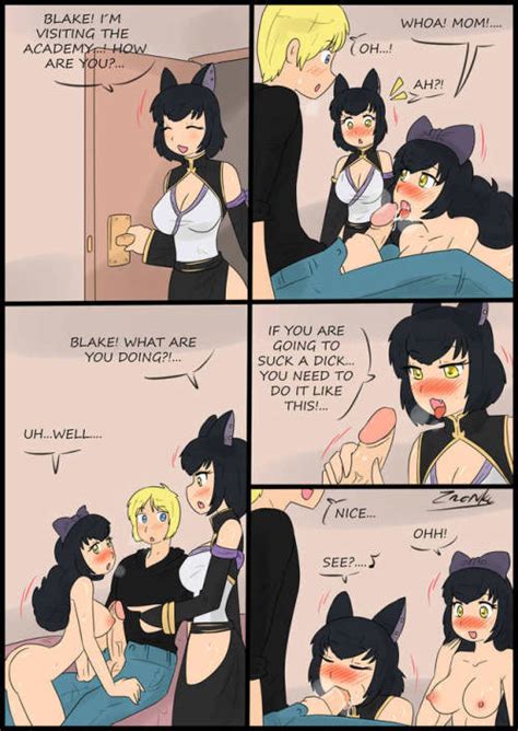 Rule 34 1boy 2girls Black Hair Blake Belladonna Blonde Hair Blowjob