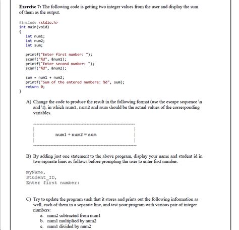 Solved Exercise The Following Code Is Getting Two Integer Chegg