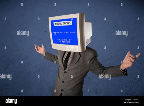 Person With A Monitor Head And Fatal Error Blue Screen On The Display Stock Photo Alamy
