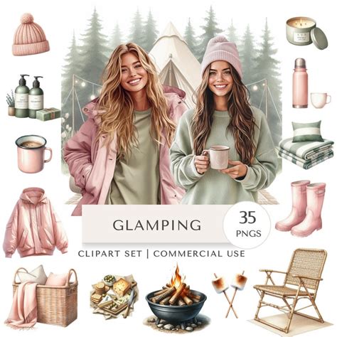 Glamping Clipart Set Cosy Camping Digital Stickers Etsy