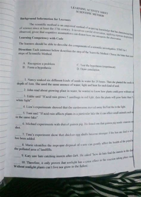 LEARNING ACTIVITY SHEiT Background StudyX