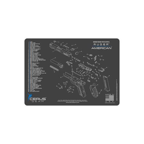 Ruger American Handgun Schematic Gun Mat Charcoal Gray Cerus Blue 12 X 17 Tactical
