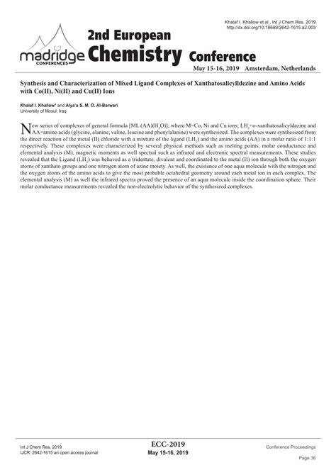 Pdf International Journal Of Chemistry And Research Synthesis And