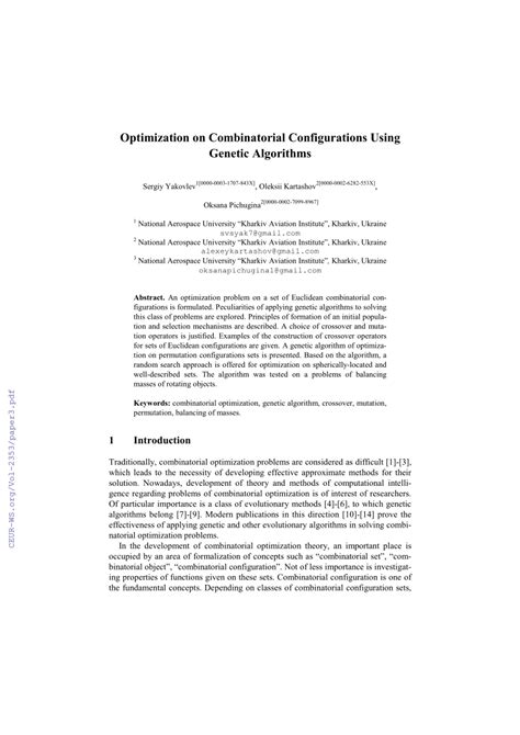 Pdf Optimization On Combinatorial Configurations Using Genetic Algorithms