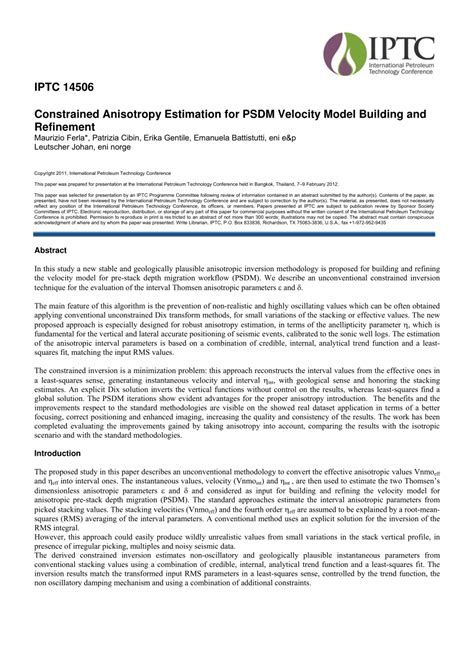 pdf constrained anisotropy estimation for psdm velocity model