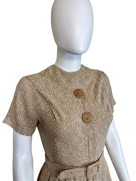 Small To Medium Vintage Late 1950s Tweed Dress With Statement Buttons