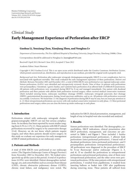 PDF Early Management Experience Of Perforation After ERCP