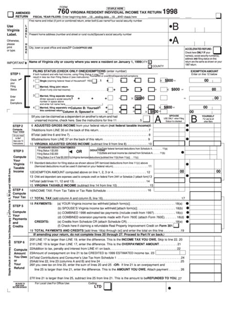 Virginia Form 760 Fillable Pdf Printable Forms Free Online