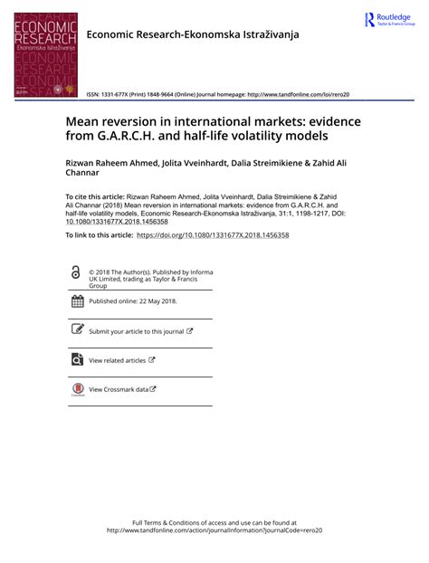Pdf Mean Reversion In International Markets Evidence From G A R C H And Half Life Volatility