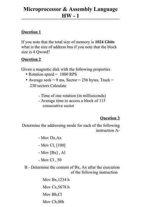 Solved Microprocessor And Assembly Language Hw 1 Question 1 If