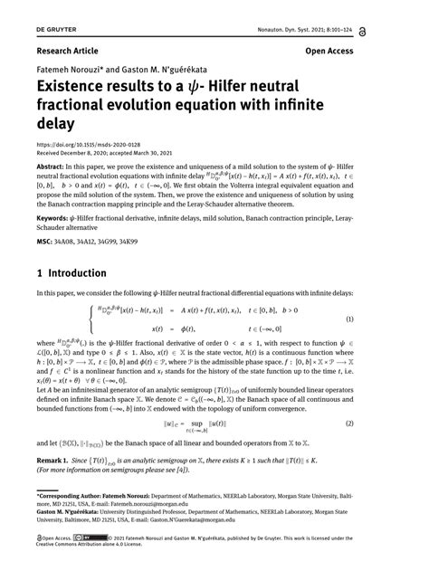 Pdf Existence Results To A ψ Hilfer Neutral Fractional Evolution Equation With Infinite Delay