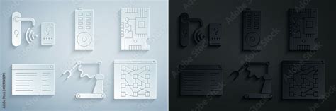 Set Industrial Machine Robotic Robot Arm Hand Factory Web Developer Programming Code Global