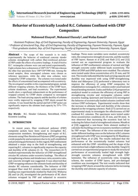 irjet behavior of eccentrically loaded r c columns confined with cfrp