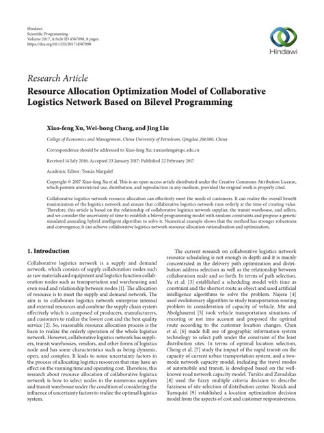 pdf resource allocation optimization model of collaborative logistics