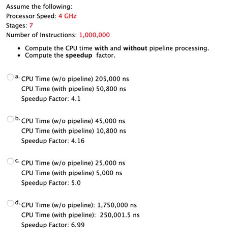 solved assume the following processor speed 4 ghz stages