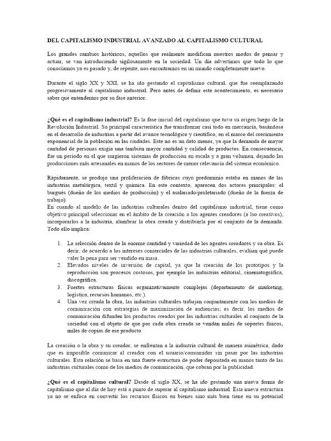 Del Capitalismo Industrial Avanzado Al Capitalismo Cultural Pdf