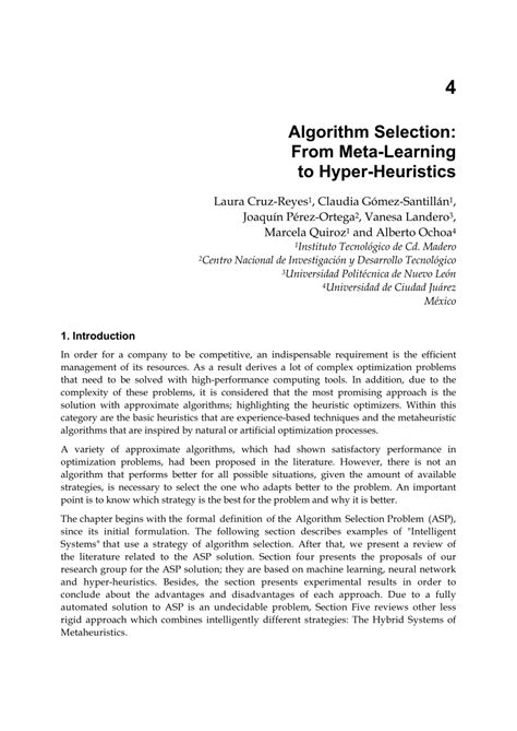 pdf algorithm selection from meta learning to hyper heuristics